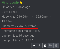 [Request] In the files list show filament usage in grams alongside/instead of length and volume ...