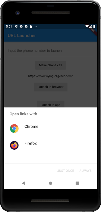 [url_launcher] show browser options chooser to the user · Issue #65371 · flutter/flutter · GitHub