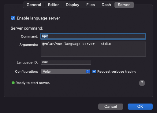 Unable to run volar in BBEdit · Issue #1583 · vuejs/language-tools · GitHub