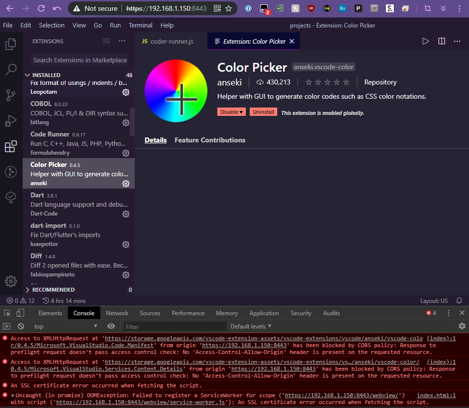 Extenstion pages not loading · Issue #1487 · coder/code-server · GitHub