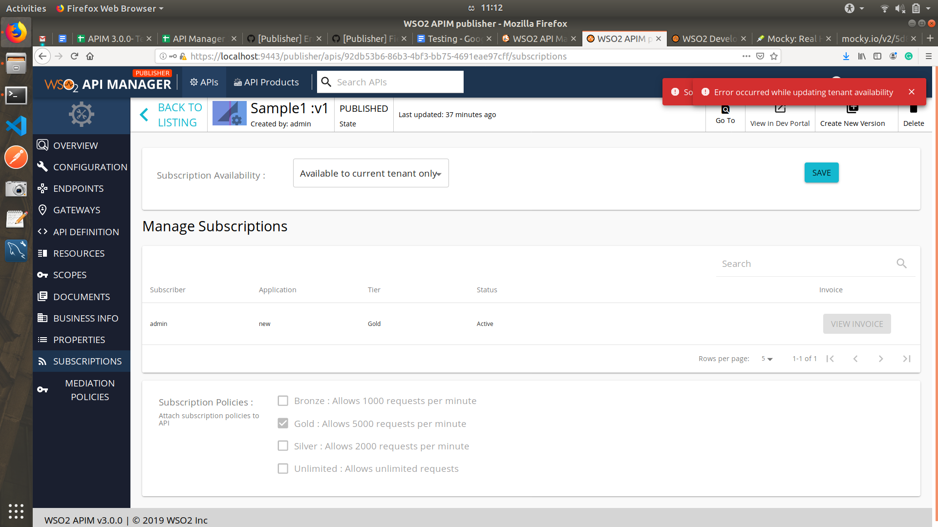 [Publisher] Error message when a user with creator role edits the subscriptions page of a ...