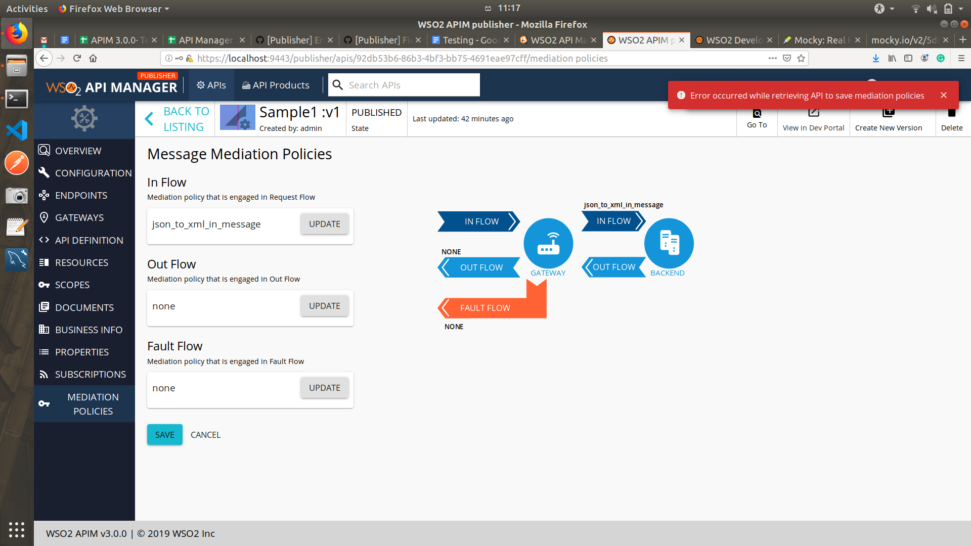 [Publisher] Error message when a user with creator role edits the mediation policies of a ...