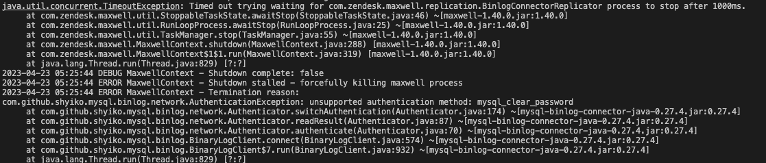 unsupported authentication method: mysql_clear_password · Issue #2001 · zendesk/maxwell · GitHub