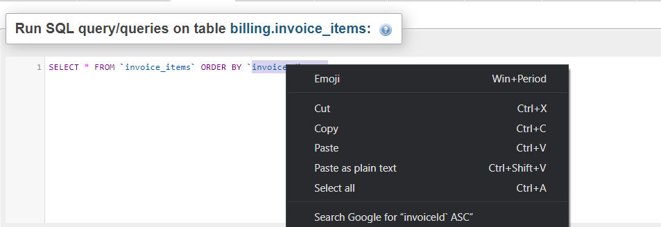 No copy/paste UI to click in query editor · Issue #13849 · phpmyadmin/phpmyadmin · GitHub