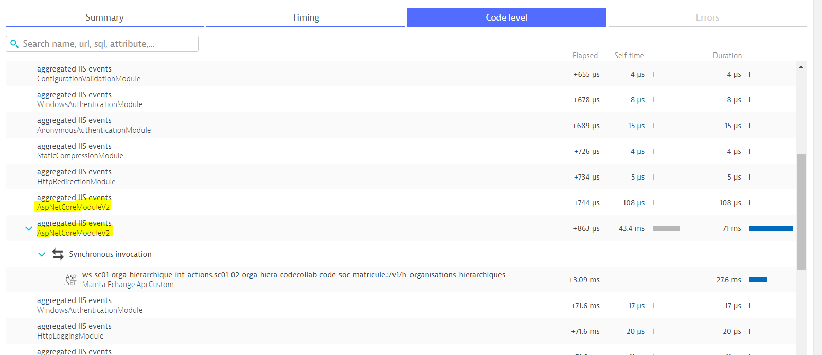 Aggregated Iis Events Aspnetcoremodulev2 Very High Self Time · Issue 18507 · Dotnet Aspnetcore