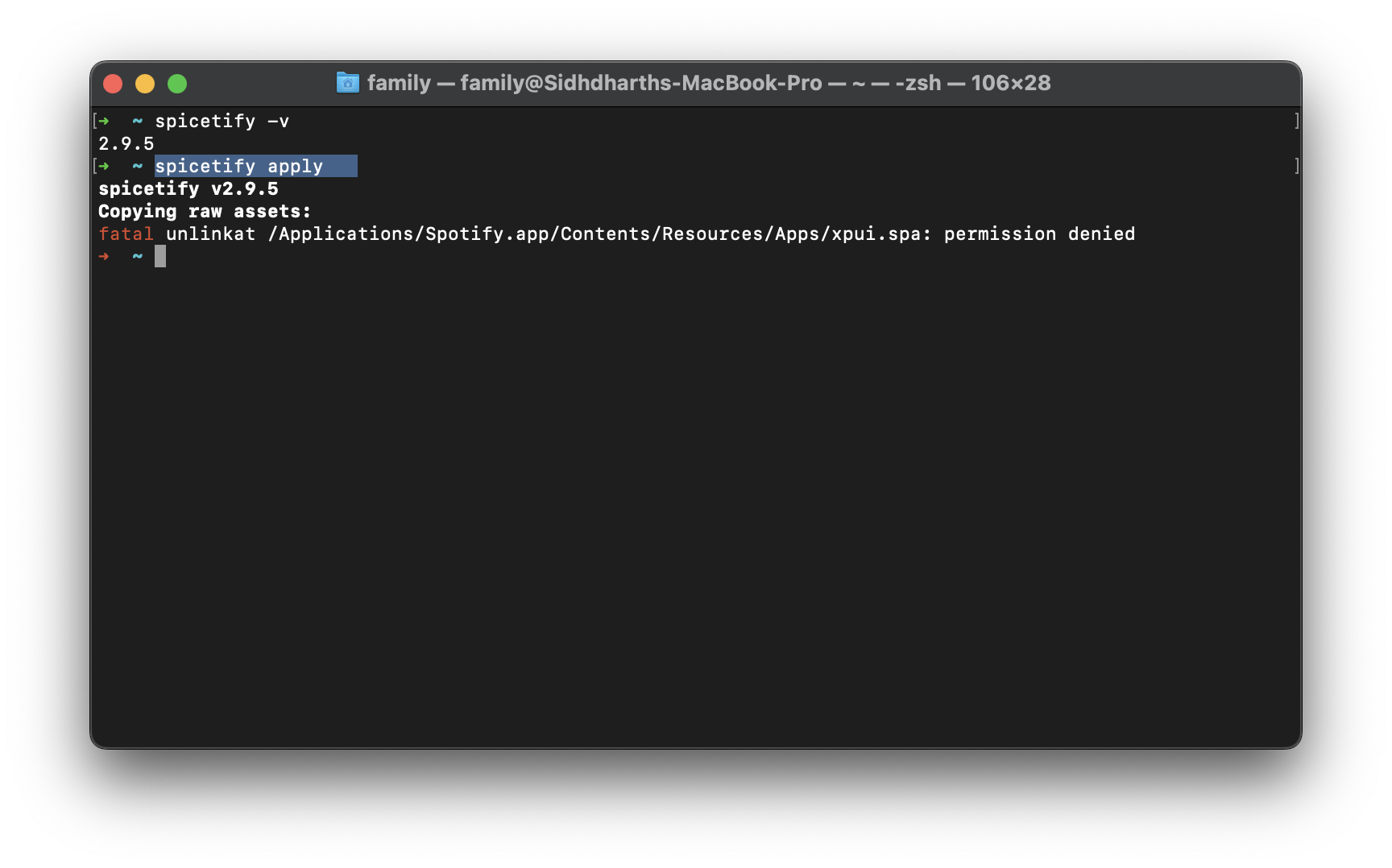 Permission denied in MacOS · Issue #1596 · spicetify/spicetify-cli · GitHub