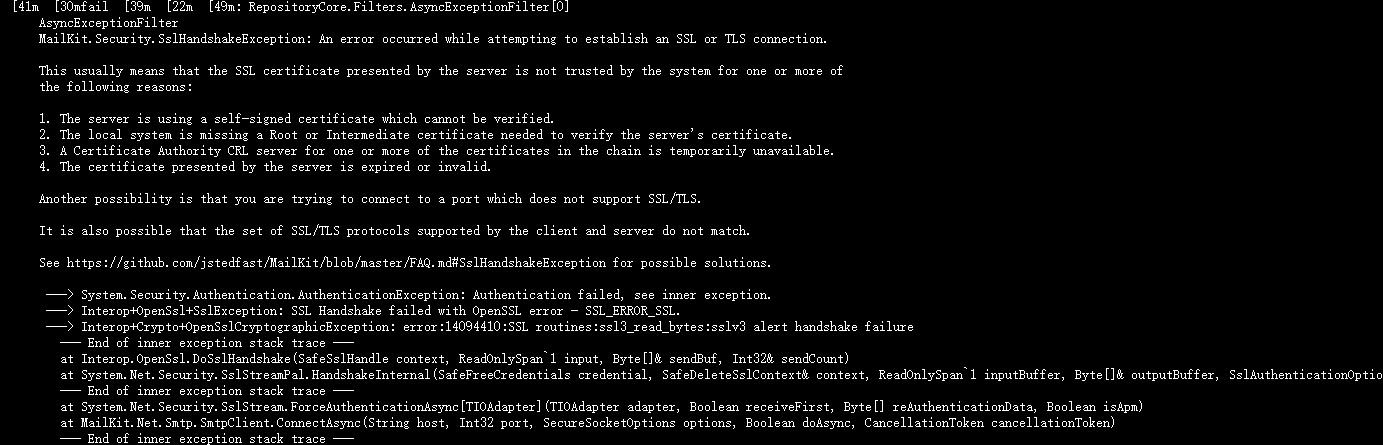 mcr.microsoft.com/dotnet/aspnet:5.0-alpine3.12 An error occurred while attempting to establish ...