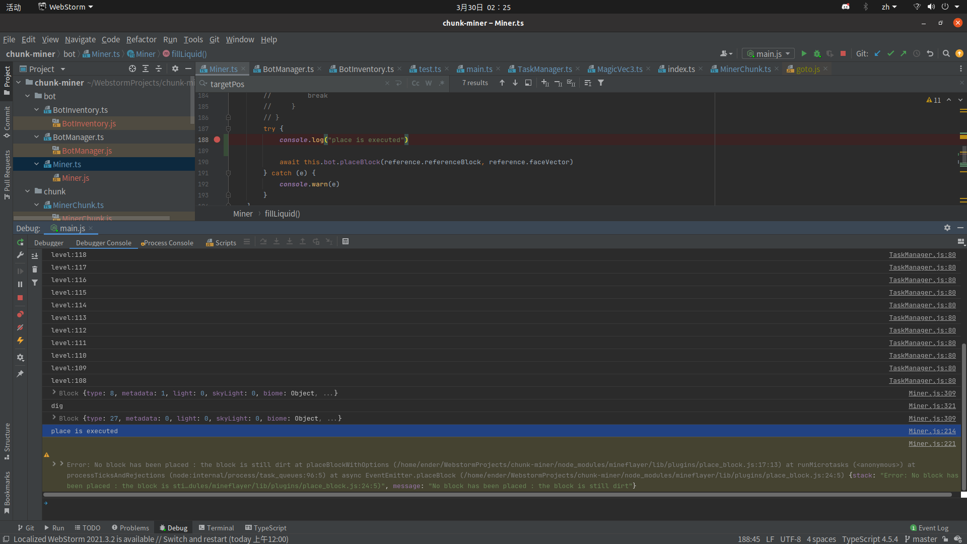 placeBlock() throw an unexpected error. · Issue #2552 · PrismarineJS ...