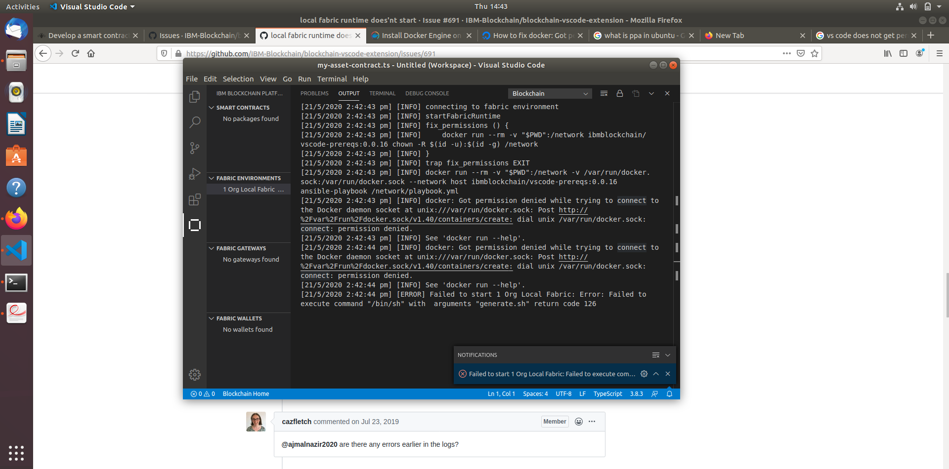 Local Fabric Runtime Wont Start · Issue 1005 · Ibm Blockchainblockchain Vscode Extension · Github