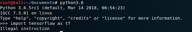 Illegal Instruction on importing tensorflow · Issue #33040 · tensorflow/tensorflow · GitHub