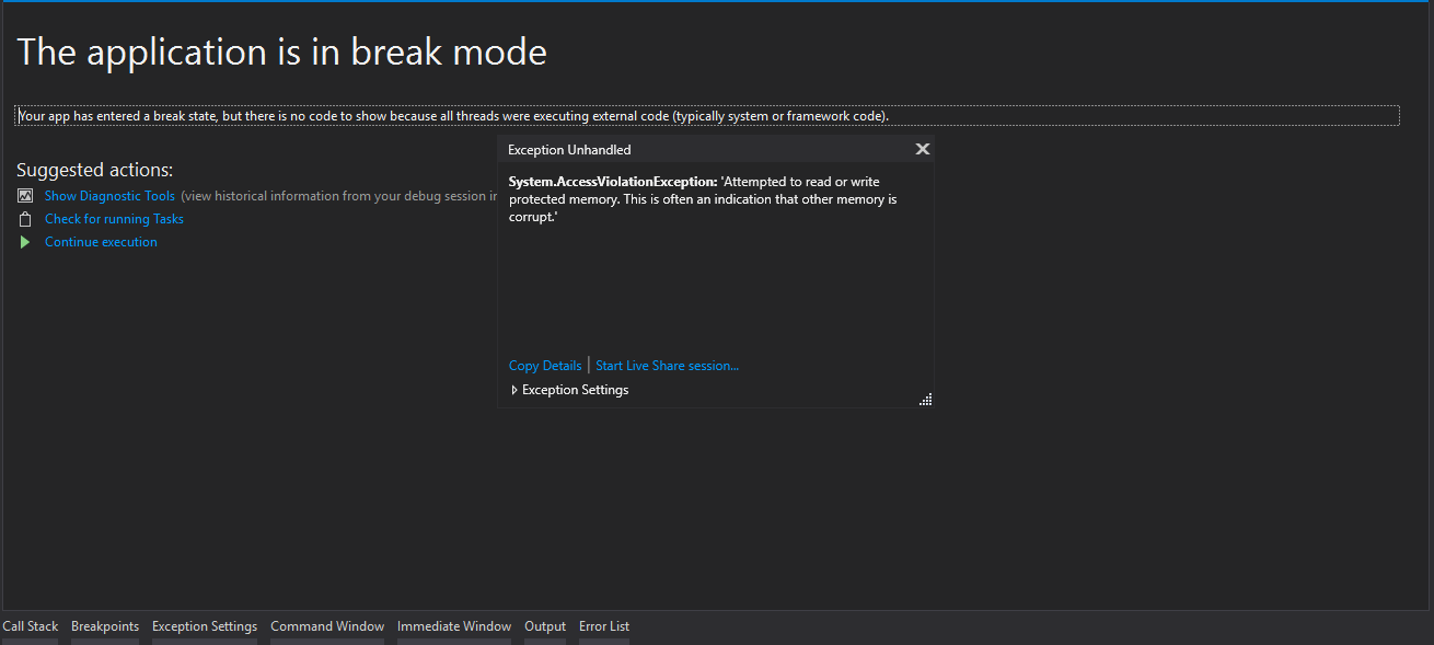 Memory violation error when call CreateContext method after initiate transaction on IfcStore ...