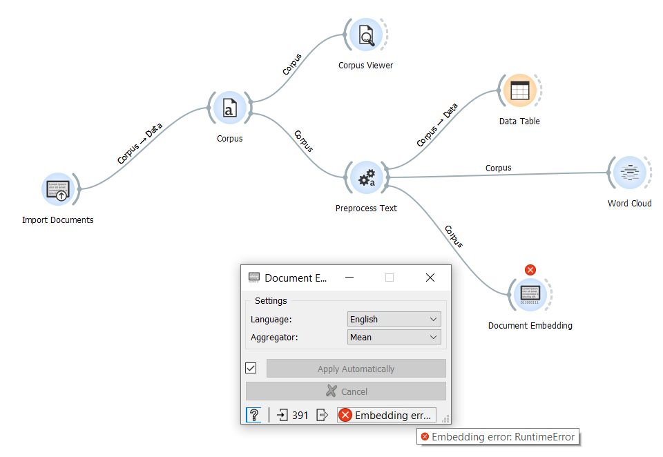 Embedding Error Runtimeerror · Issue 571 · Biolab Orange3 Text · Github