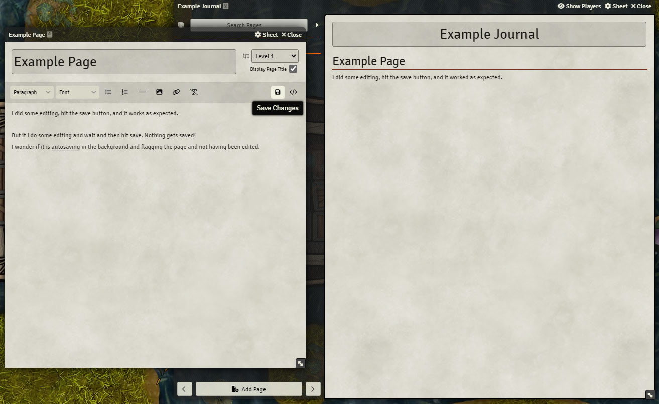 Journal Page Not Saving · Issue #8501 · foundryvtt/foundryvtt · GitHub