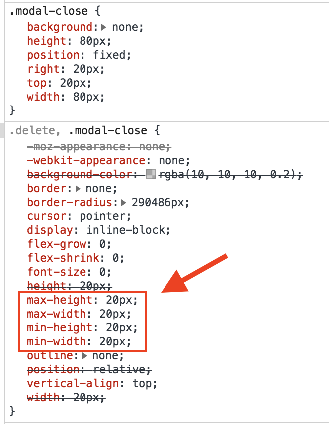 Changing $modal-close-dimensions doesn't change the size of modal close button · Issue #2121 ...