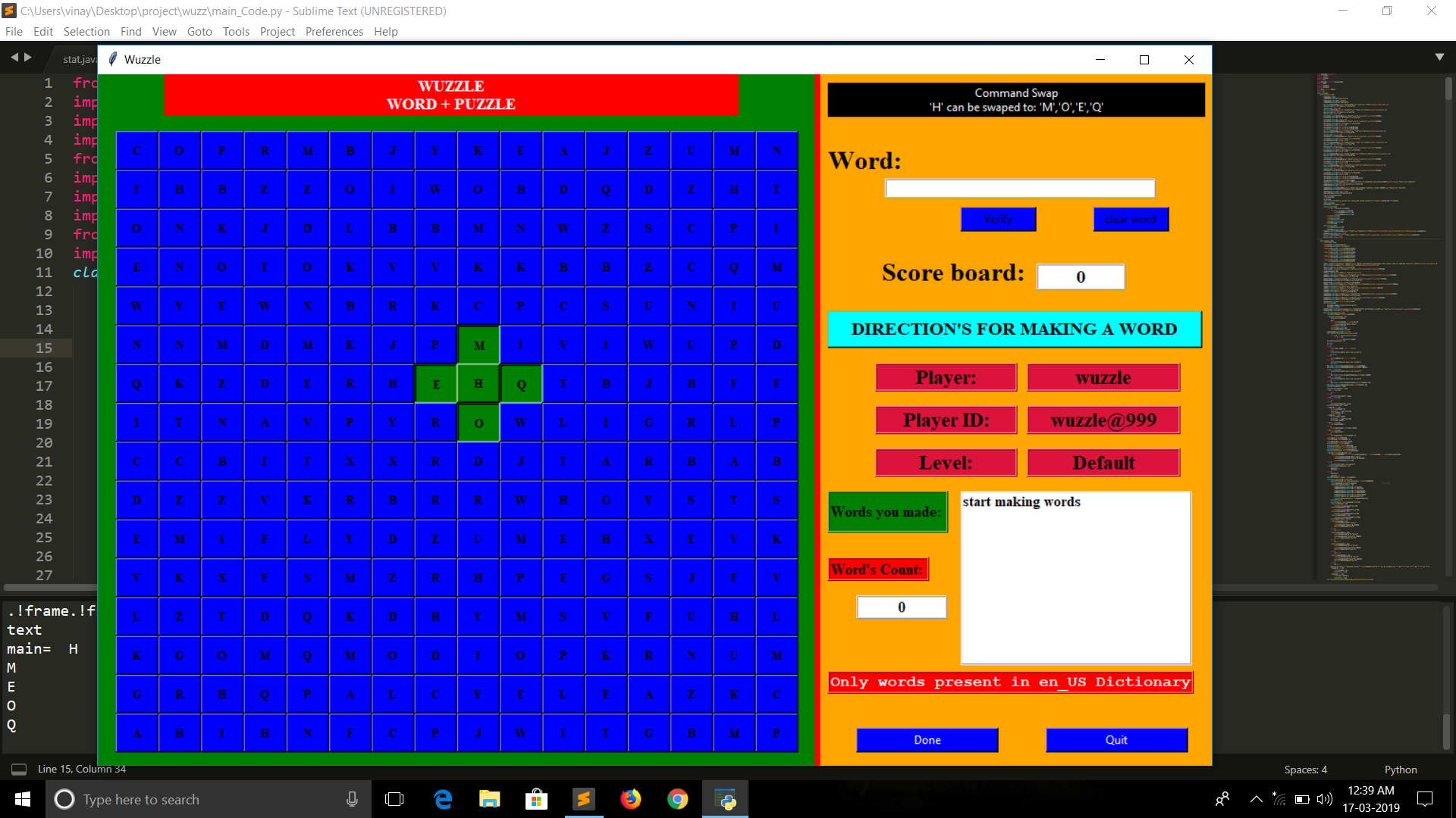 Github Chilukurivinaykumarwuzzle Python Word Gamepython 