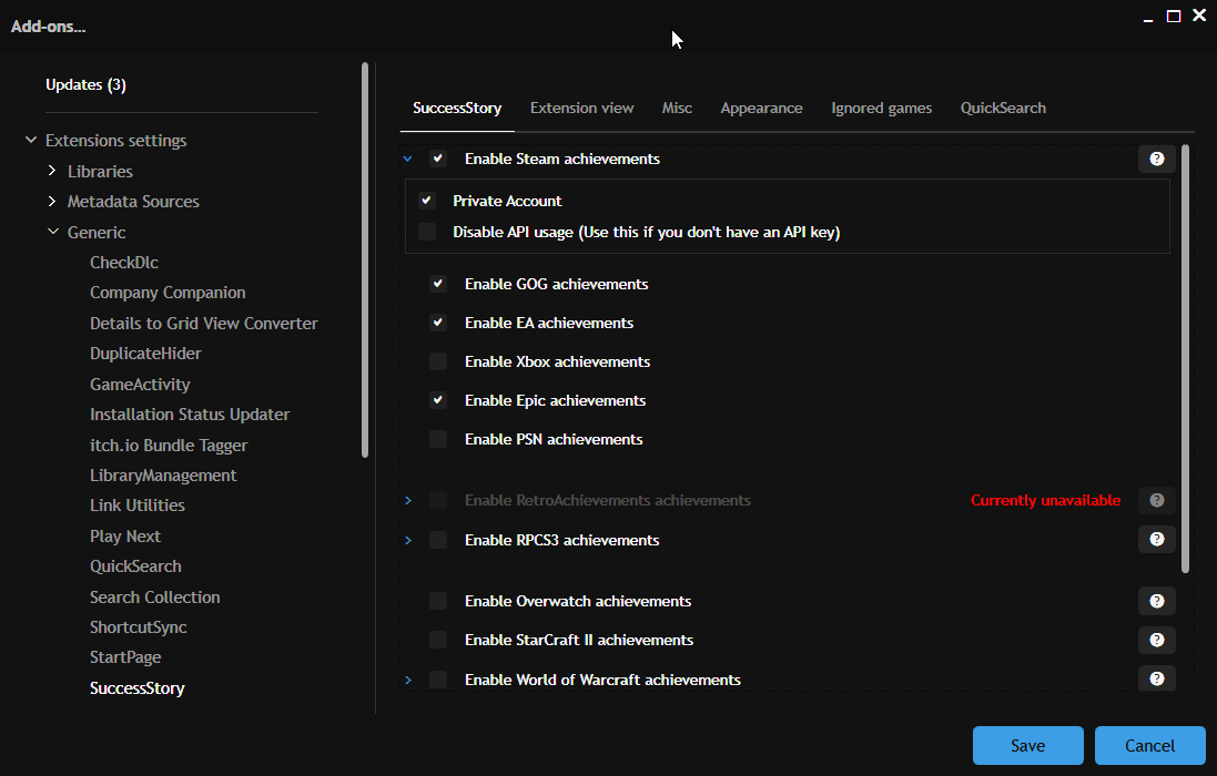Libraries settings tab missing upon initial upgrade · Issue #407 · Lacro59/playnite-successstory ...