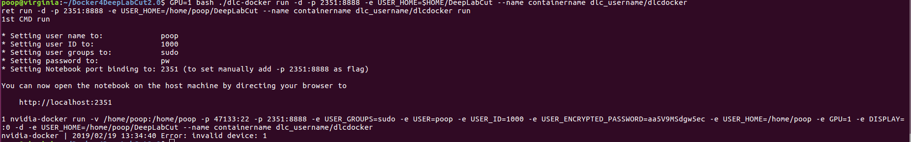 Unable To Start Using Docker Container Invalid Device · Issue 216 · Deeplabcutdeeplabcut