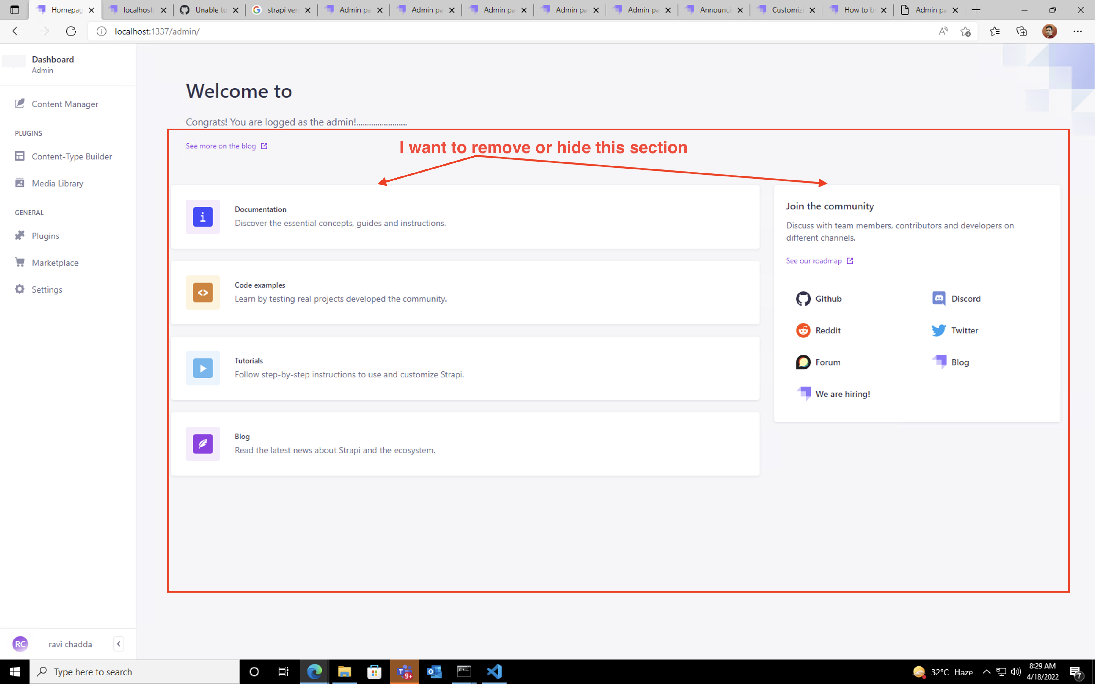 Unable to customize strapi dashbord · Issue #13049 · strapi/strapi · GitHub