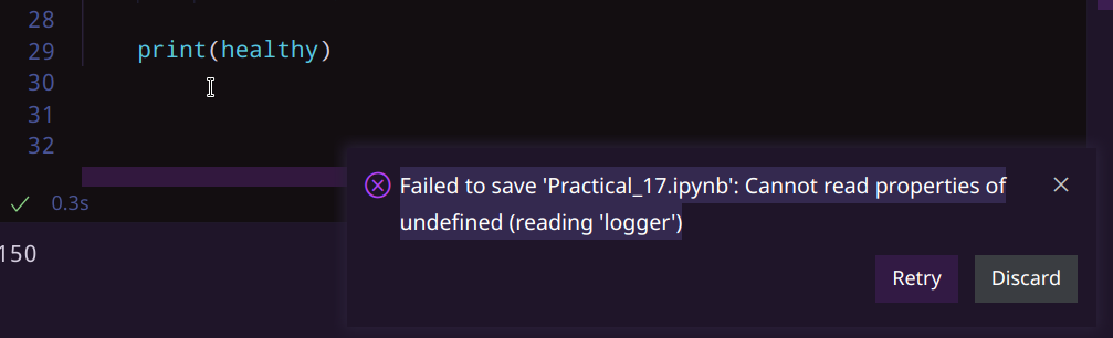 Failed to save: Cannot read properties of undefined (reading 'logger ...