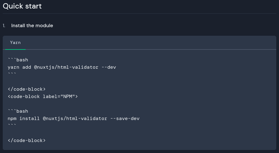 docs: code groups are broken · Issue #226 · nuxt-modules/html-validator ... docs: code groups are broken · Issue #226 · nuxt-modules/html-validator ...