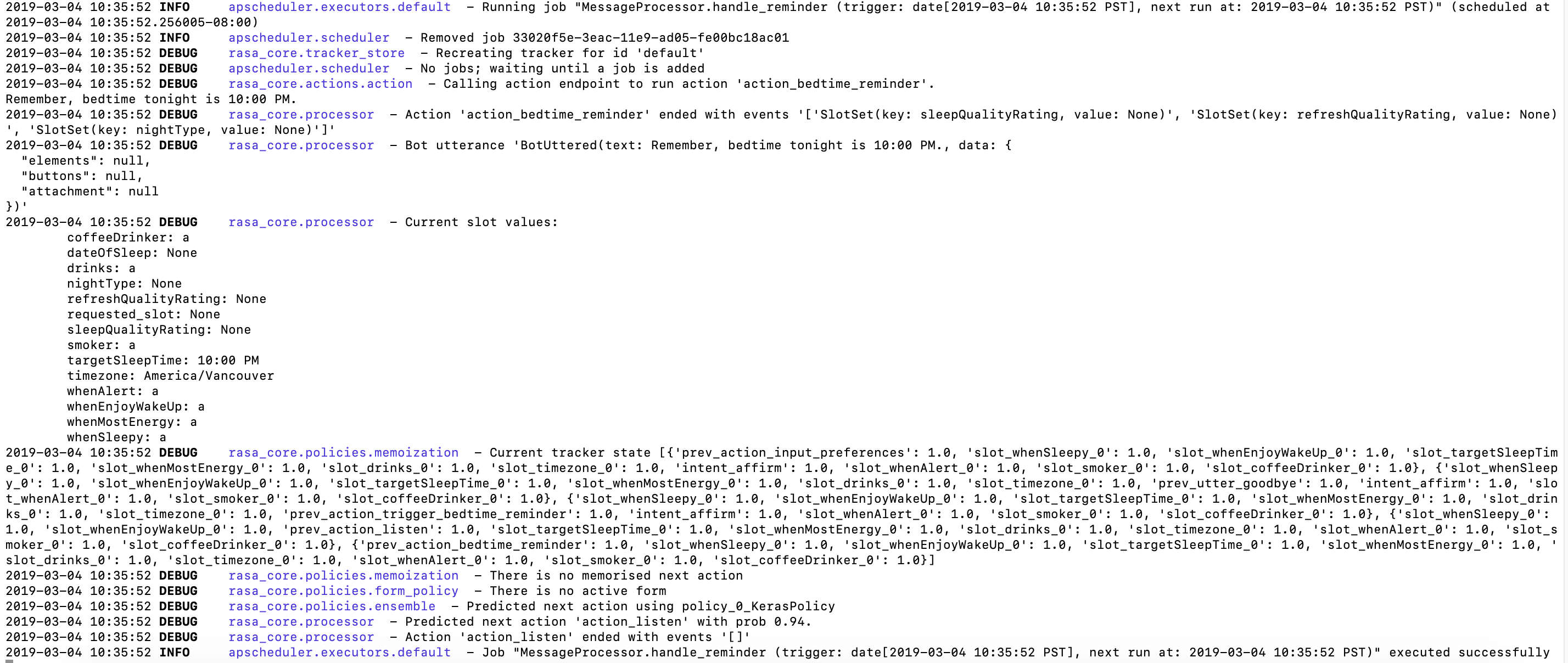 Action in Reminder runs but message is not displayed on command line · Issue #3022 · RasaHQ/rasa ...