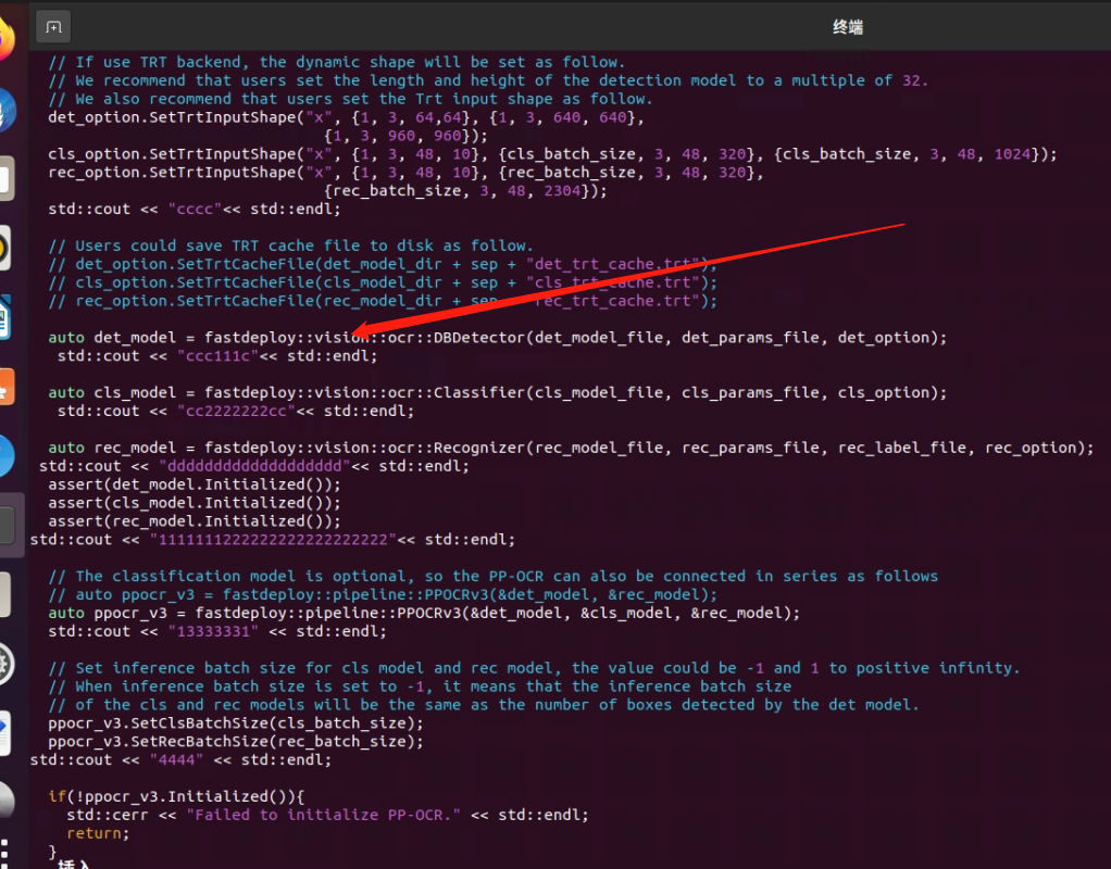PP-OCRv3 fastdeploy::vision::ocr::DBDetector(det_model_file, det_params_file, det_option); 出现 ...
