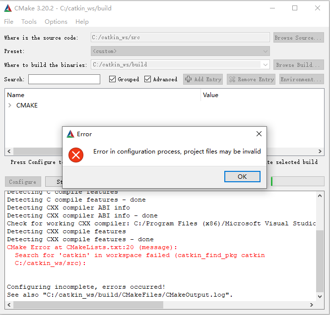 [ros1 noetic] When using cmake to compile visual studo2019 project, it prompts that catkin ...