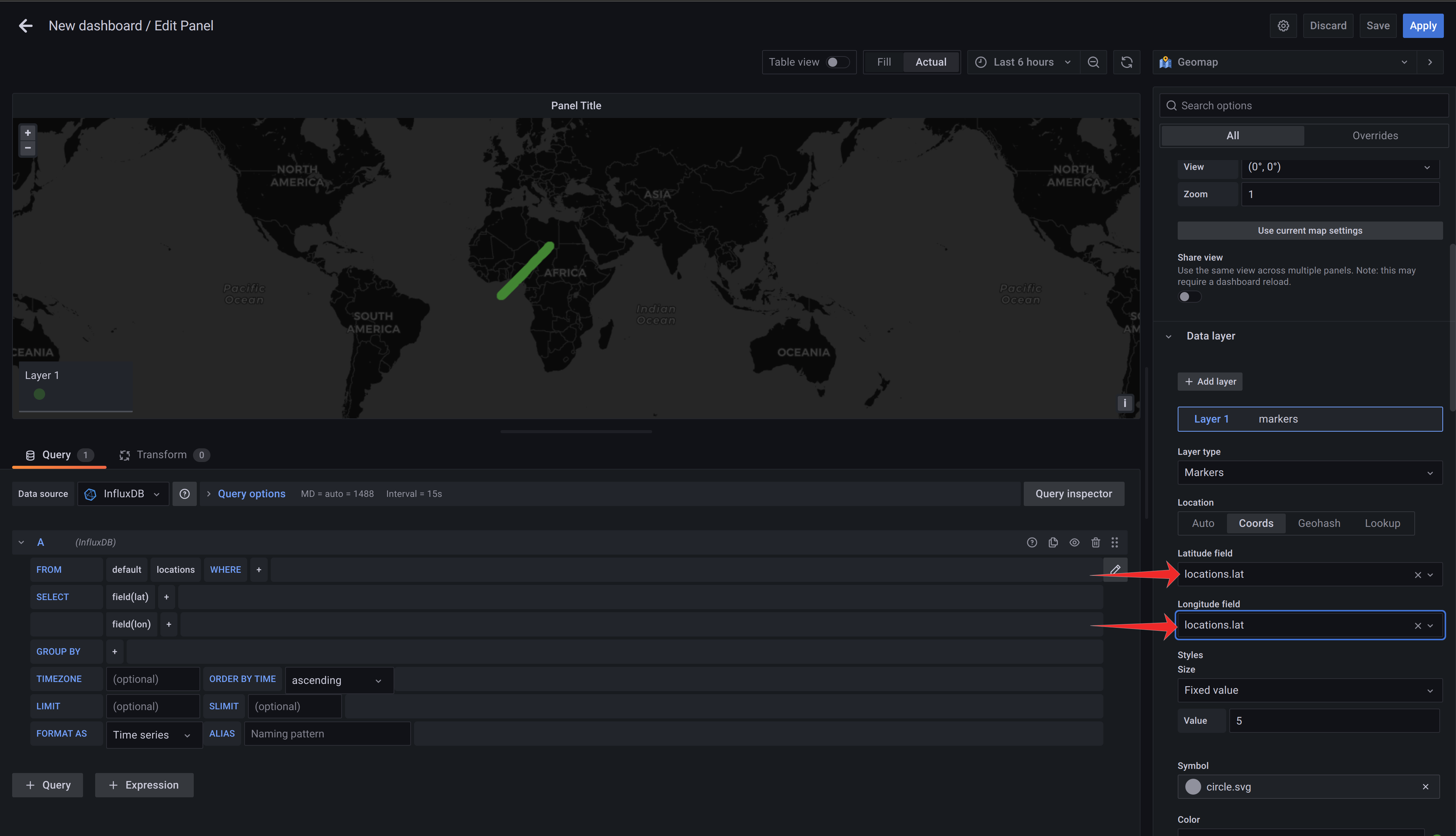 Geomap: Coord not working with InfluxDB · Issue #54071 · grafana/grafana · GitHub