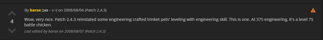 Gnomish Battle Chicken Levels Not Scaling with Engineering Skills · Issue #39 · magey/tbc ...