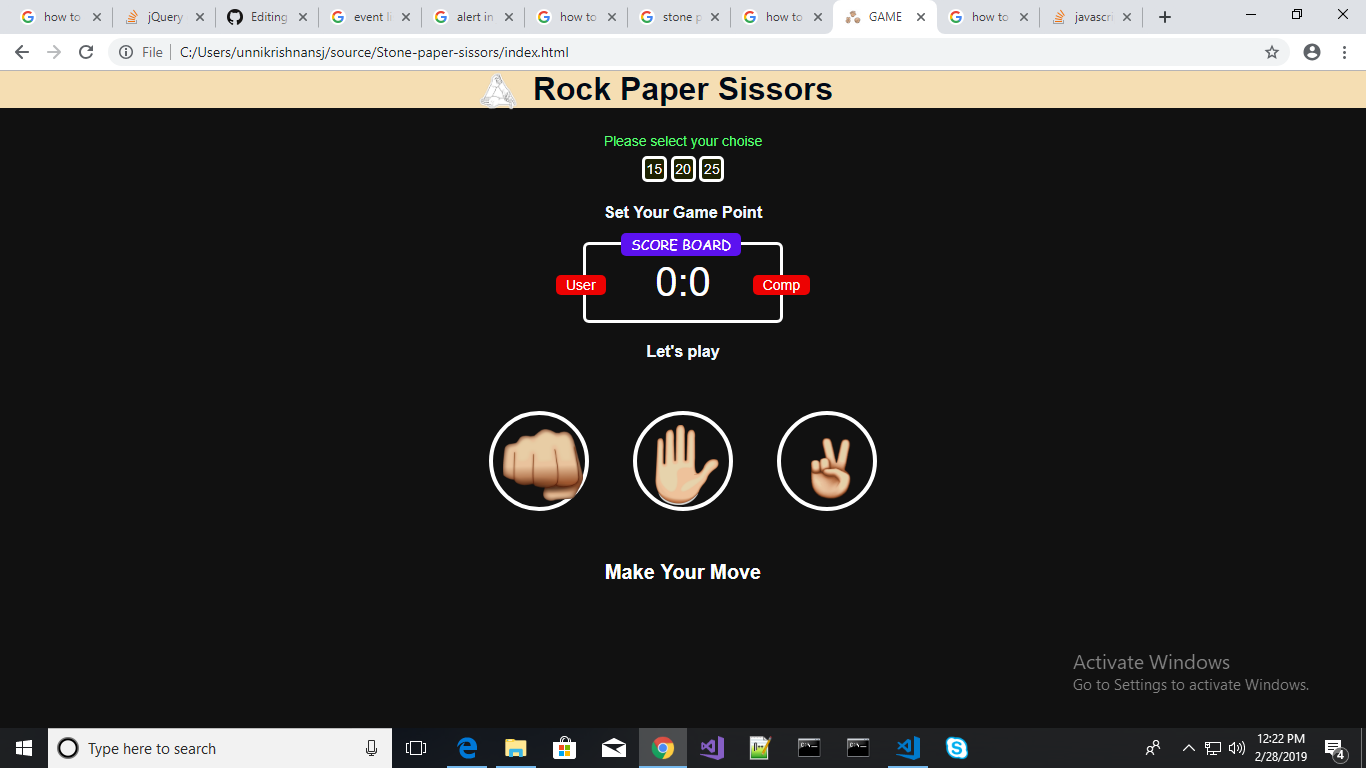 GitHub - unnikrishnansjnair/Rock-Paper-Sissors: Rock paper sissors game