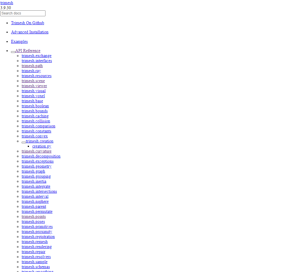 Documentation webpage format · Issue #1349 · mikedh/trimesh · GitHub