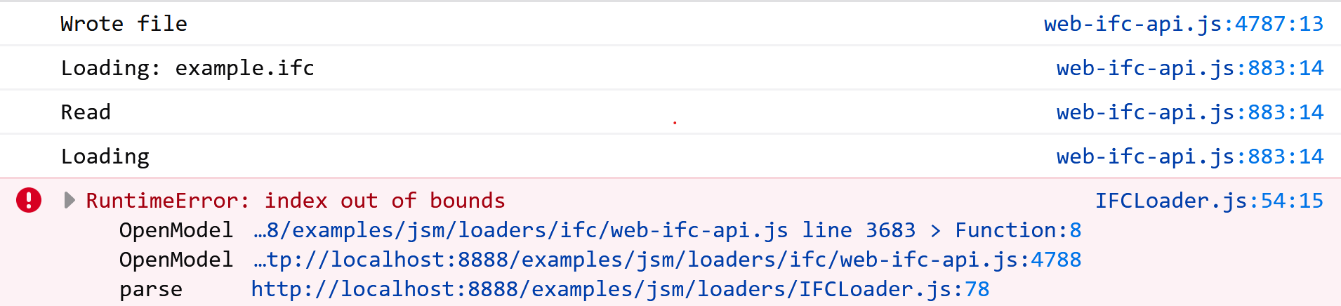 RuntimeError: index out of bounds ----> IFCLoader.js:54:15 · Issue #21907 · mrdoob/three.js · GitHub