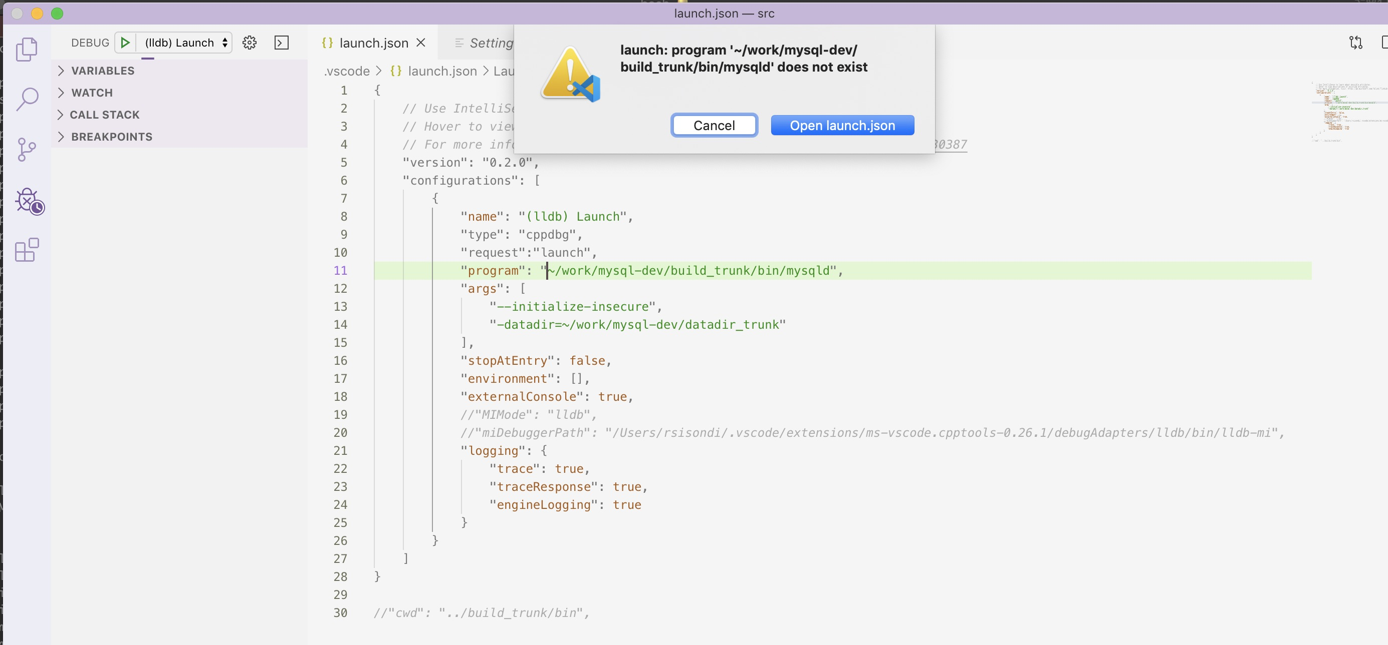 launch: program 'mysqld' does not exist · Issue #83902 · microsoft ...