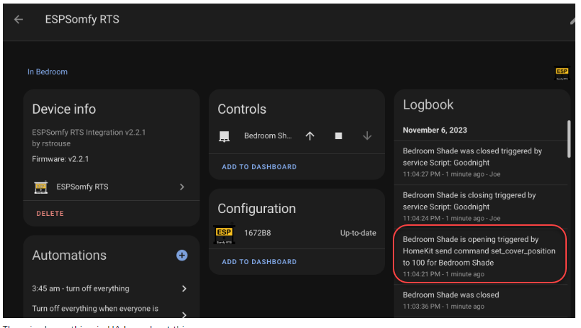 Homeassistant automations will not move shades when triggered · Issue #188 · rstrouse/ESPSomfy ...