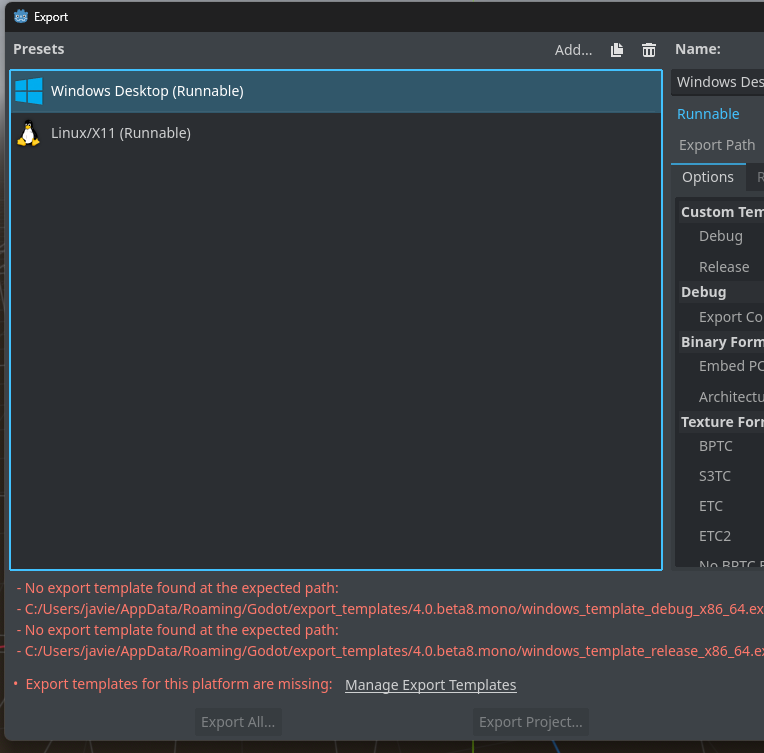 No export template found at the expected path · Issue #69921 · godotengine/godot · GitHub
