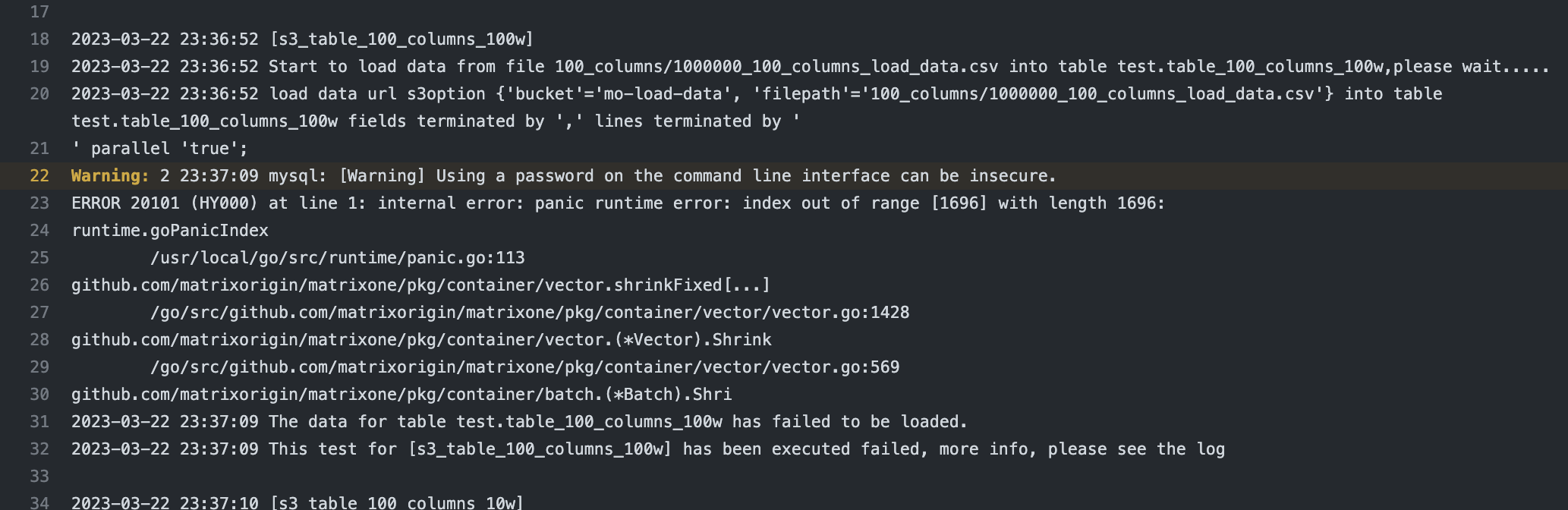 [bug] Mo Panic By Runtime Error Index Out Of Range [1696] With Length