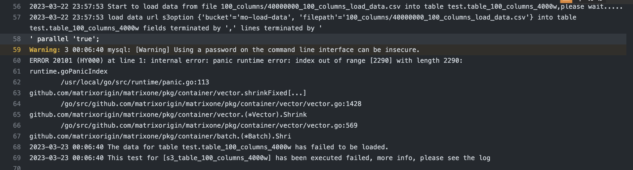 [bug] Mo Panic By Runtime Error Index Out Of Range [1696] With Length