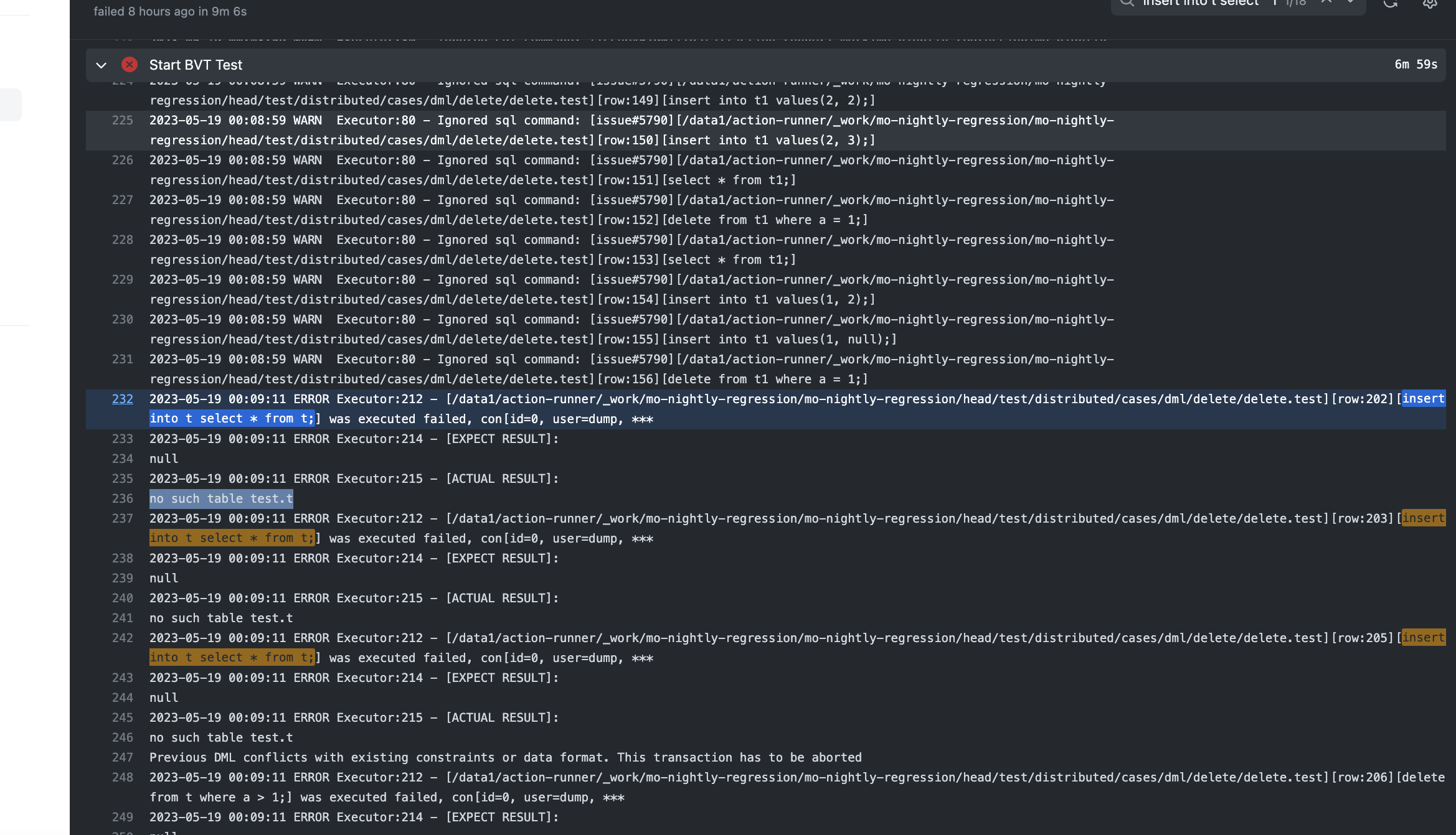Bug Bvt Test Can Not Succeed For Error No Such Table Testt 