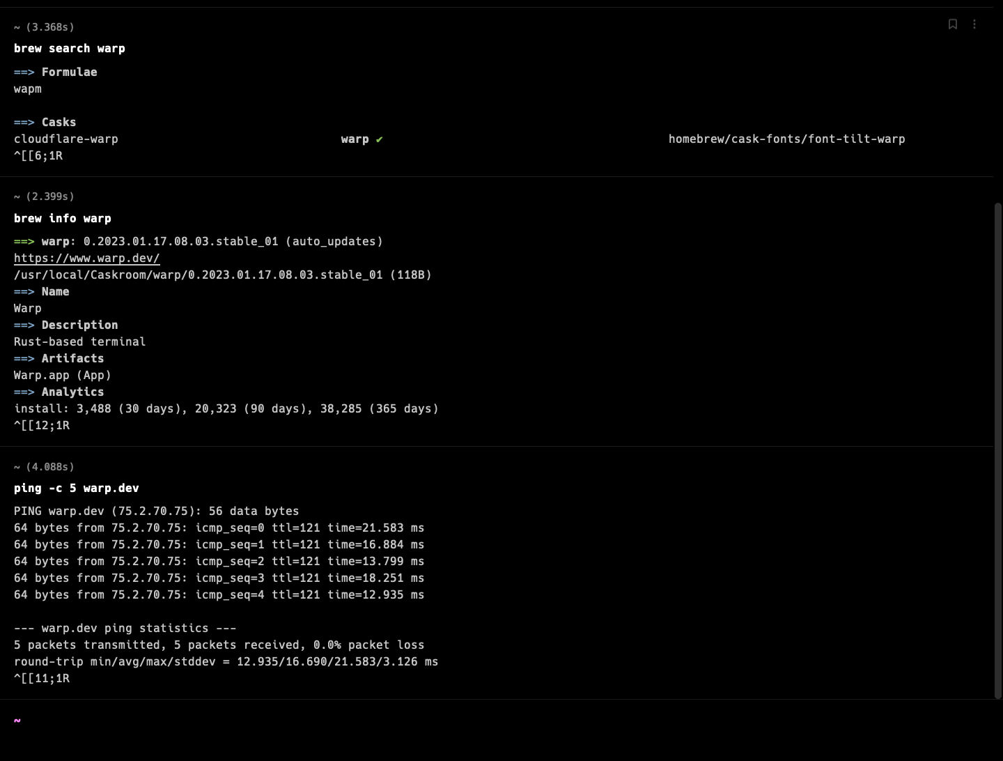 Unexpected characters at the end of each command output · Issue #2567 · warpdotdev/Warp · GitHub