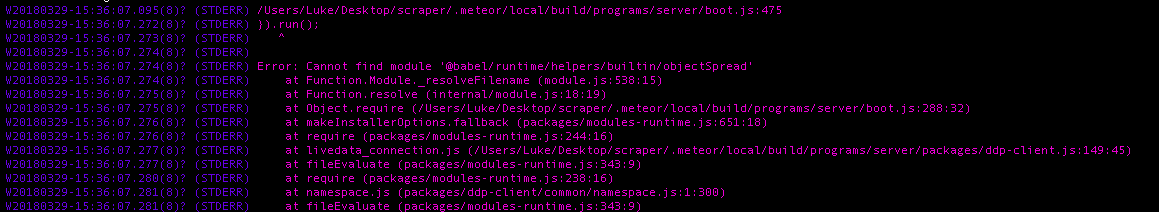 Error: Cannot find module '@babel/runtime/helpers/builtin/objectSpread' after updating meteor ...