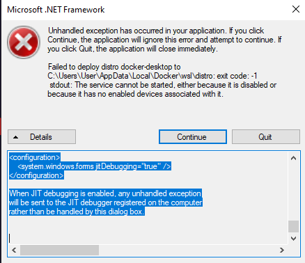 exit code -1 / windows 10 · Issue #12118 · docker/for-win · GitHub