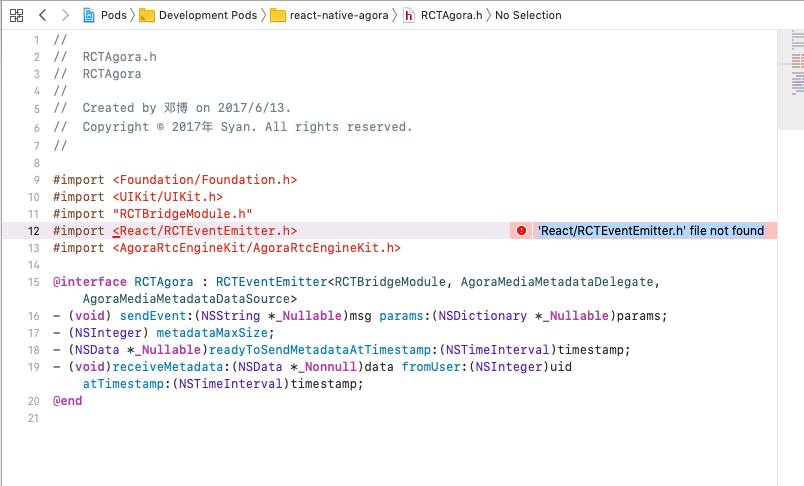 Argument list too long and React/RCTEventEmitter.h file not found · Issue #124 · AgoraIO ...