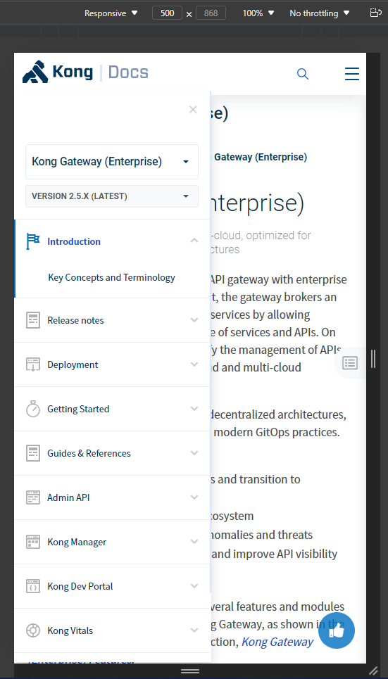 Improve pop-out mobile left sidebar menu · Issue #3153 · Kong/docs.konghq.com · GitHub