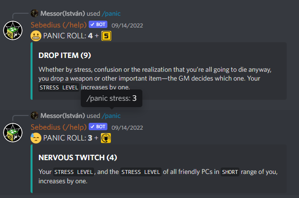 Panic table returns effect at
