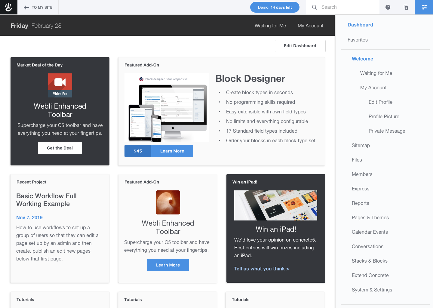 Welcome back Dashboard screen UI updates. · Issue #8469 · concretecms ...