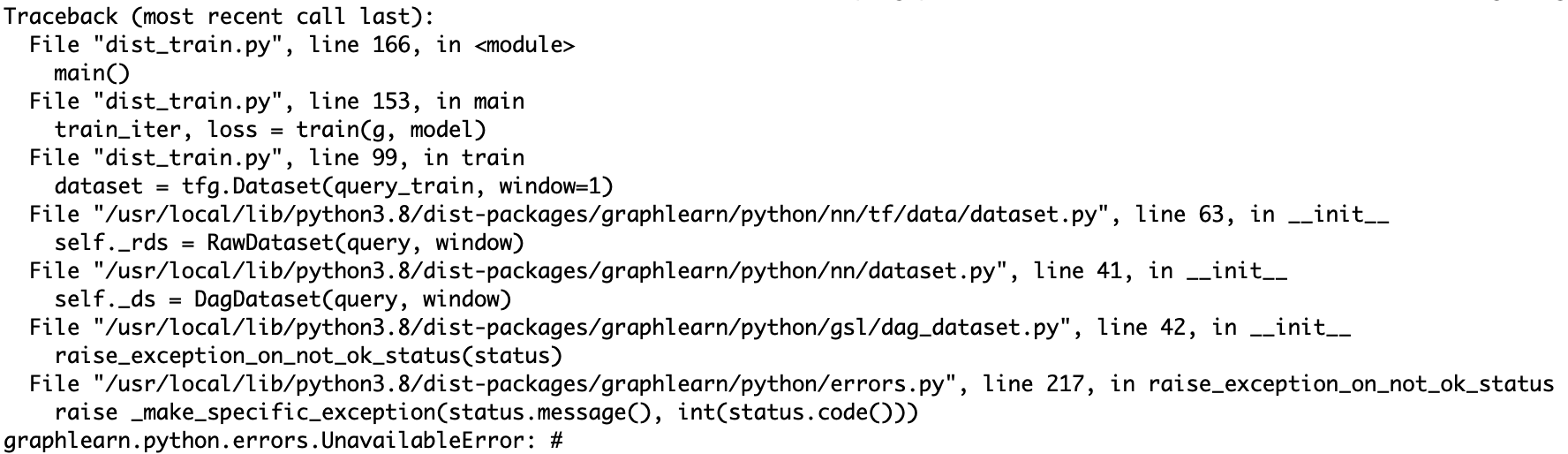 参考tutorial中进行dist.yaml的分布式训练时，worker产生了Unimplemented和Unavailable的报错 · Issue #270 · alibaba/graph ...