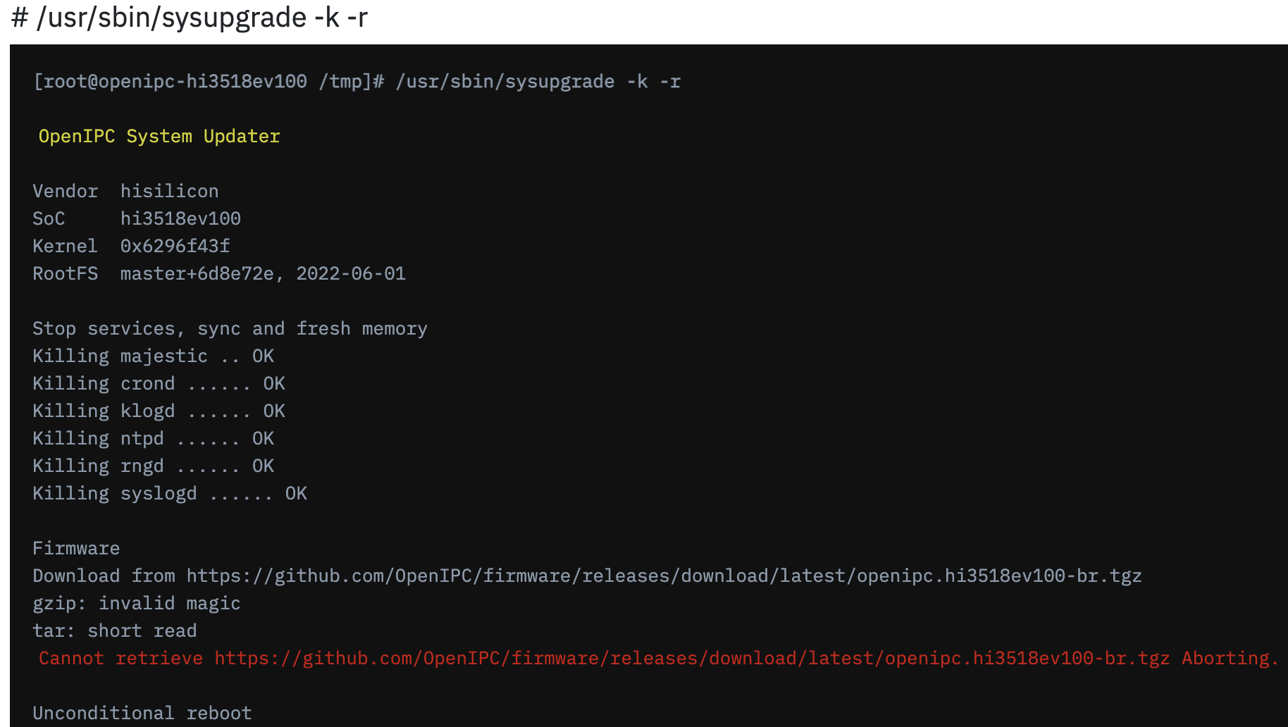 hi3518ev100 upgrade from "2022-06-01" fails · Issue #664 · OpenIPC/firmware · GitHub