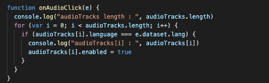undefined is not a function Error is on audioTracks.enabled = true ...