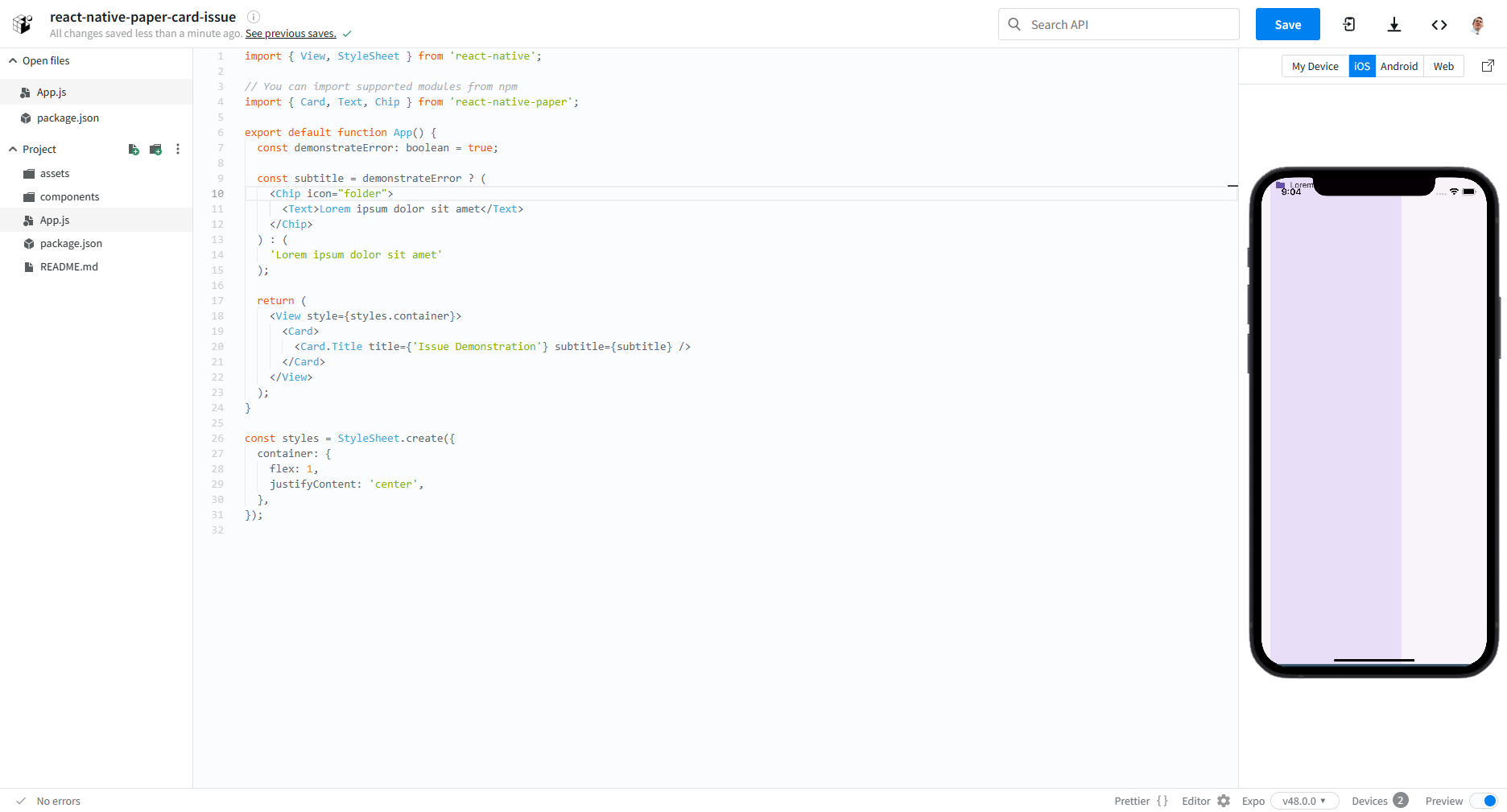 Using a `Chip` in a `Card`'s `subtitle` breaks card height on iOS · Issue #4021 · callstack ...