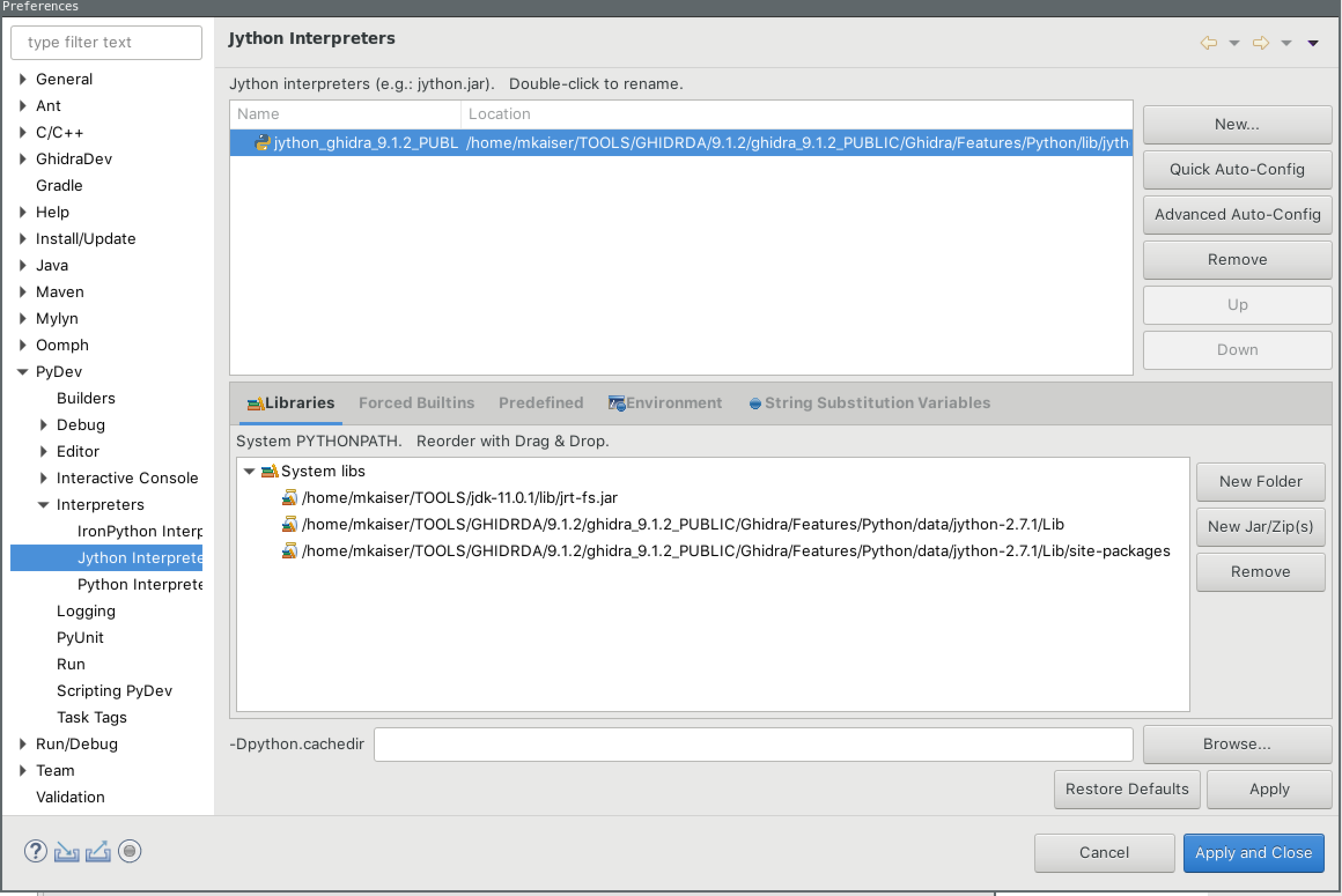 GhidraDev cannot set eclipse.pysrc.dir property when PyDev is installed in dropins folder ...